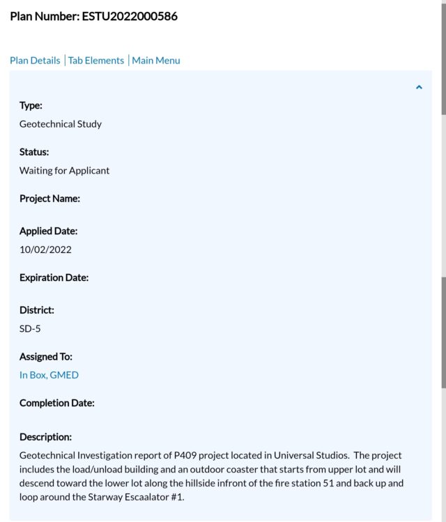 Universal Studios Hollywood Filing Permits for Roller Coaster between ...